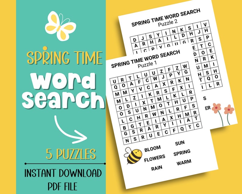 Spring Word Search Puzzle for Kid Spring Homeschooling Word Puzzle ...