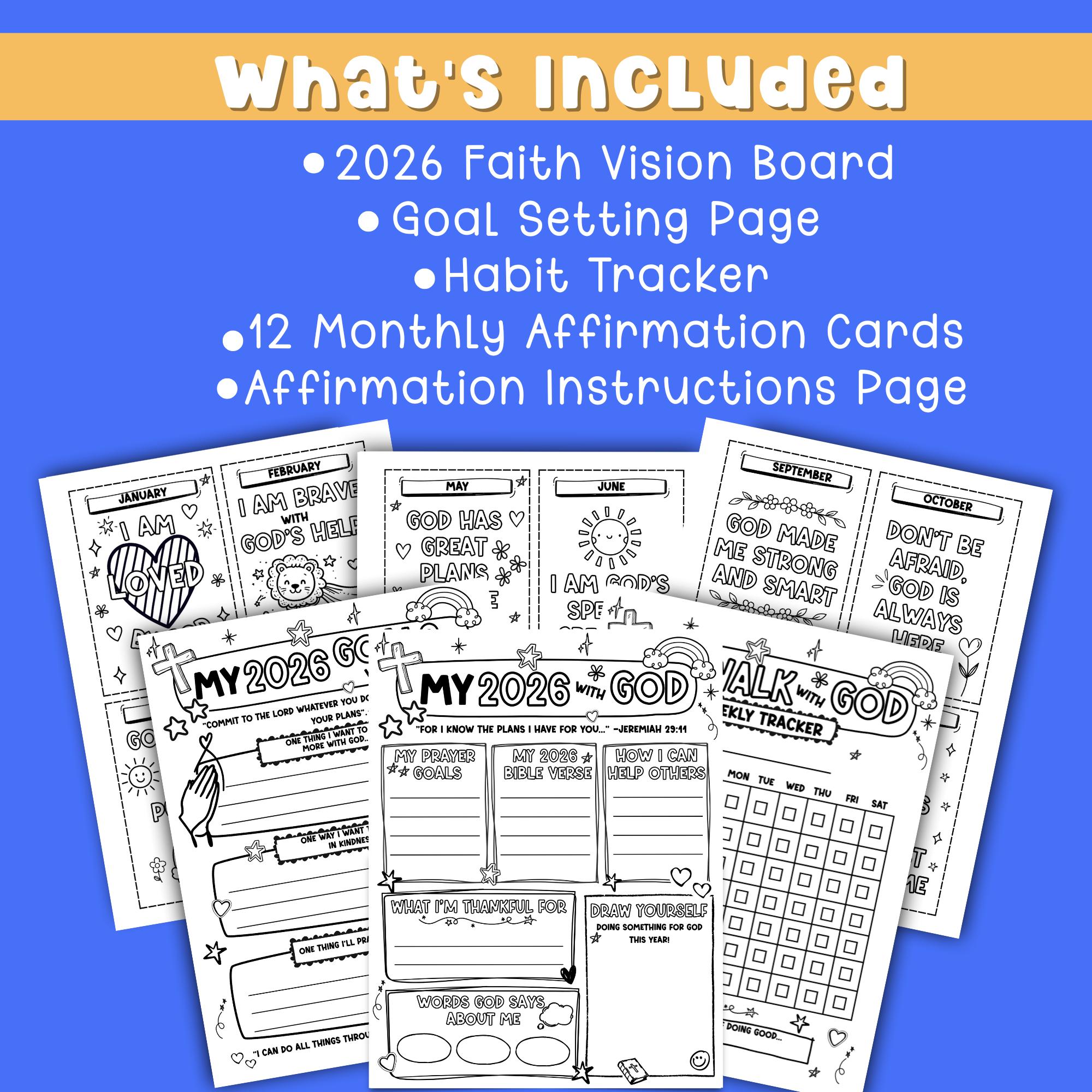 Christian New Year Faith Printable Bundle Kid Bible Tracker Goal ...
