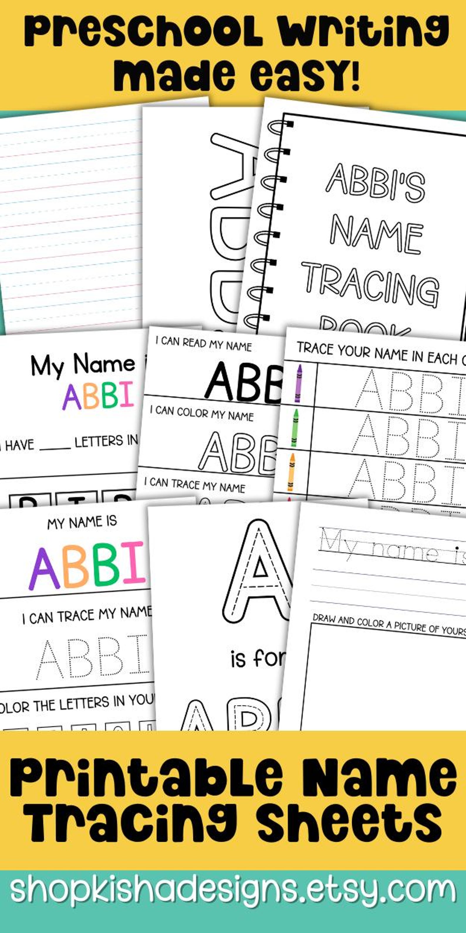 Name Writing Tracing Preschool Worksheet Handwriting Practice Toddler ...