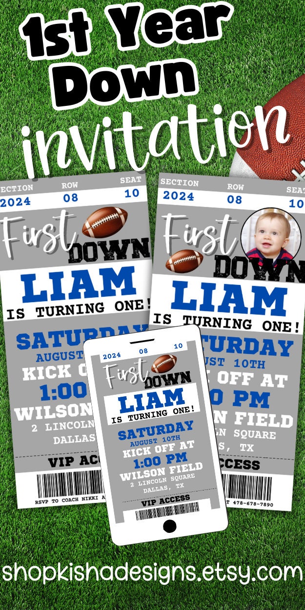 First Down Birthday Party Invitation Boy Editable First Birthday ...