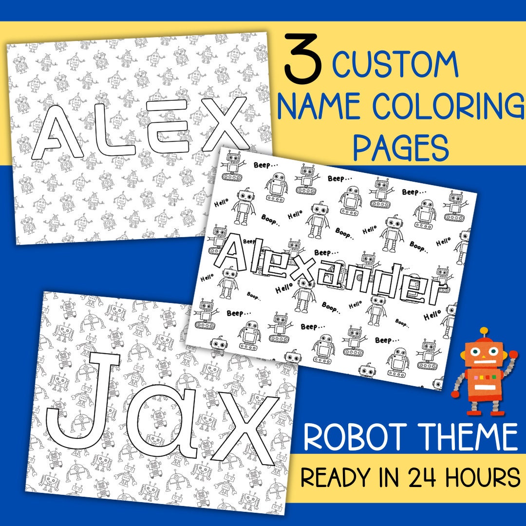 Robot Custom Name Boy Coloring Page Road Trip Activity Page Kid Travel ...