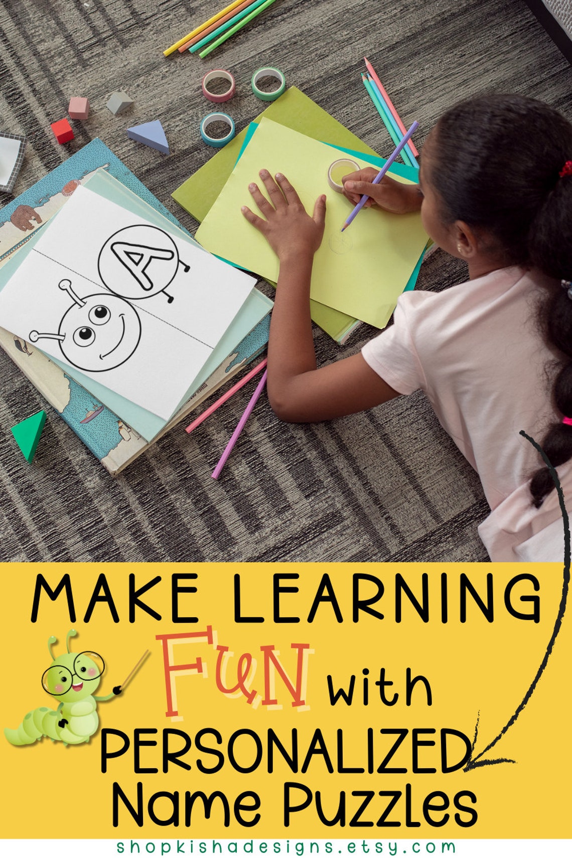 Caterpillar Custom Kid Name Puzzle Spring Activity Name Spelling ...