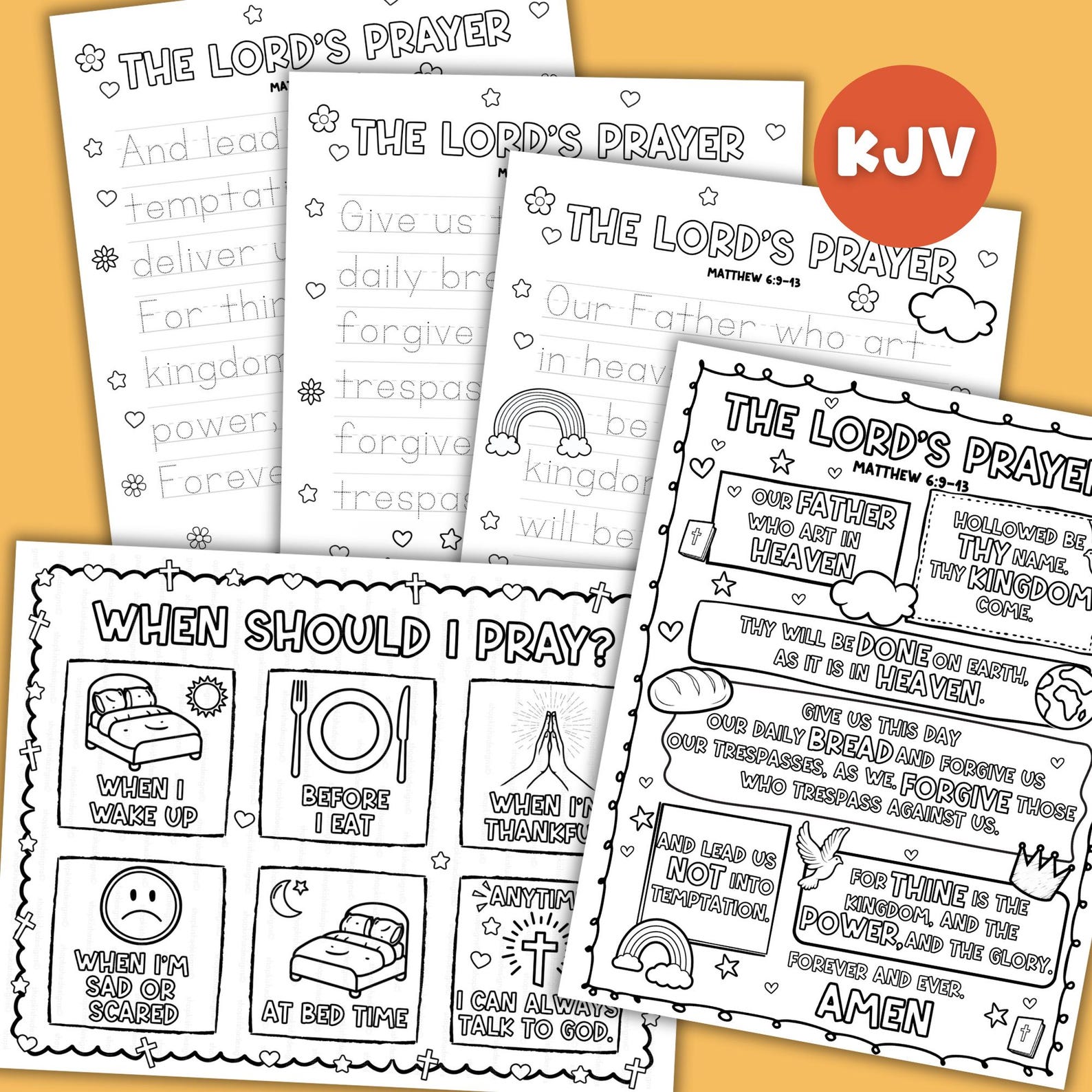 Lords Prayer Bible Verse Coloring Page Tracing Worksheet Kid Prayer ...