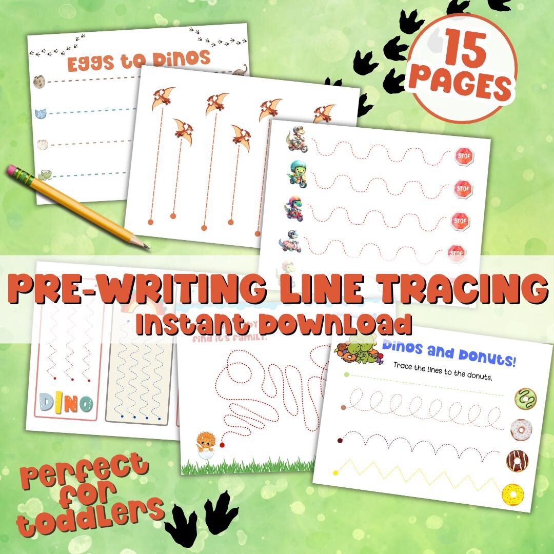 Preschool Line Tracing Handwriting Practice Dinosaur Theme Prewriting ...