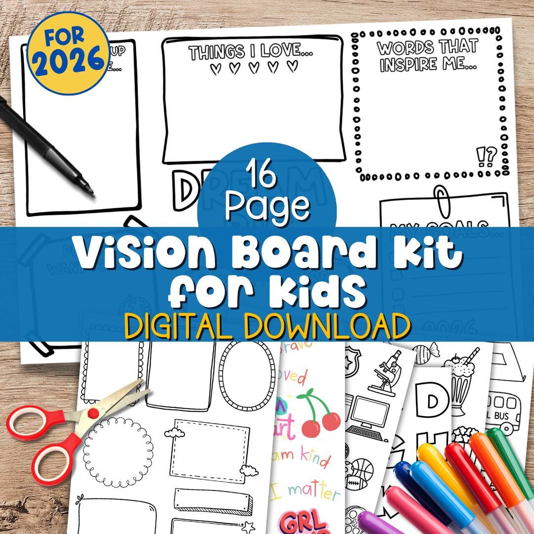 Kids Vision Board 2026 Printable Dream Big Goal Setting Activity With ...