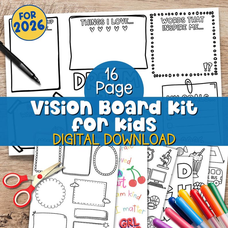 Kids Vision Board 2026 Printable Dream Big Goal Setting Activity With ...