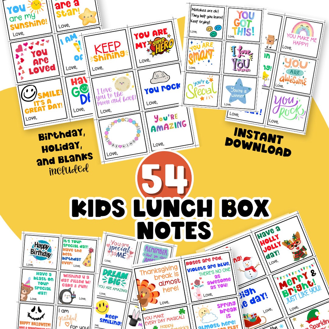 Kid Lunchbox Note Assorted Card Printable Lunch Note Affirmation Card ...