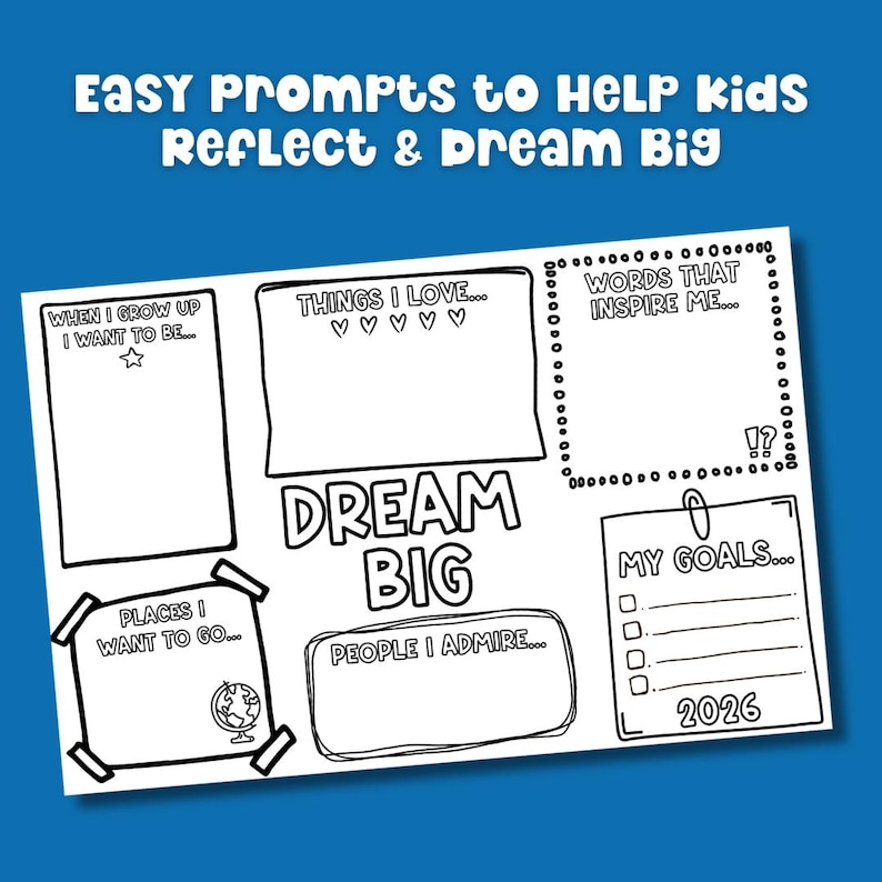 Kids Vision Board 2026 Printable Dream Big Goal Setting Activity With ...