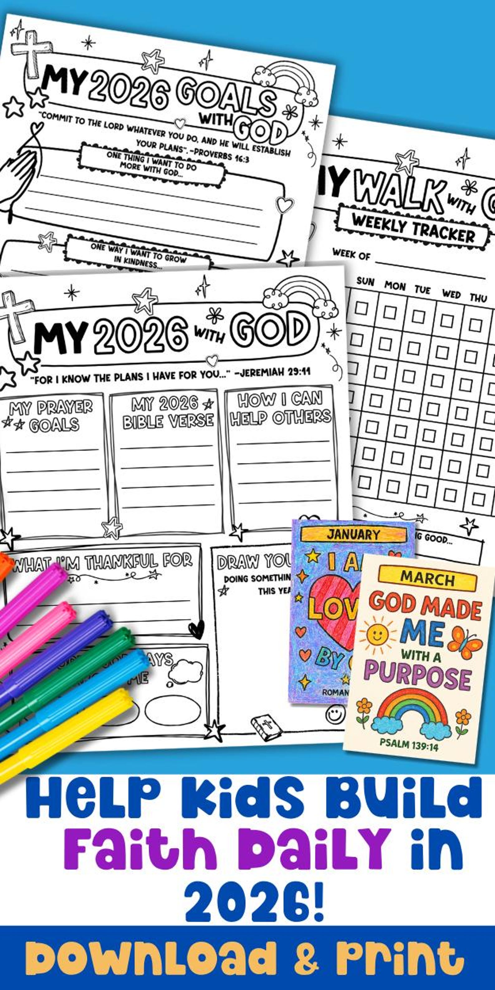 Christian New Year Faith Printable Bundle Kid Bible Tracker Goal ...