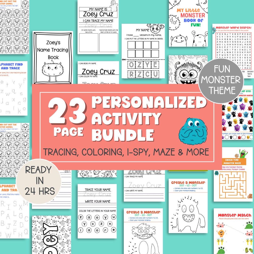 Cute Monster Printable Busy Book Activity Bundle Preschool Worksheet ...
