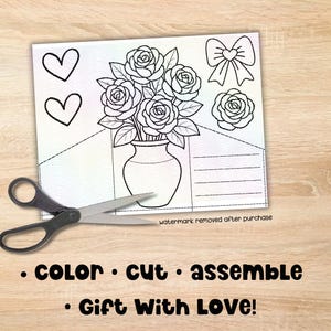 Mom Birthday Card Coloring Bouquet Flower Printable Card Gift for Mom ...