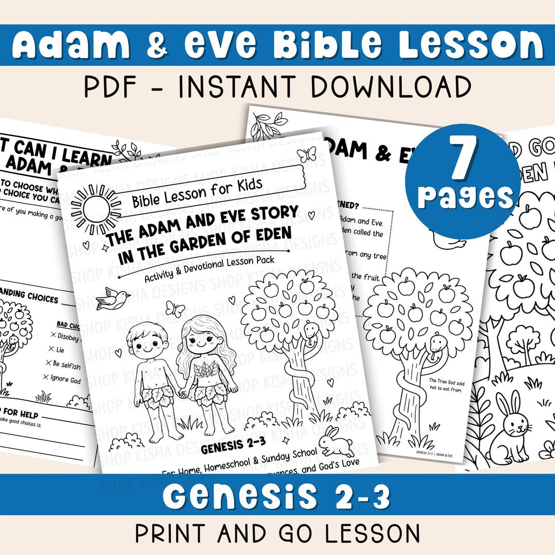 Adam and Eve Bible Lesson for Kids Printable | Sunday School Activity ...