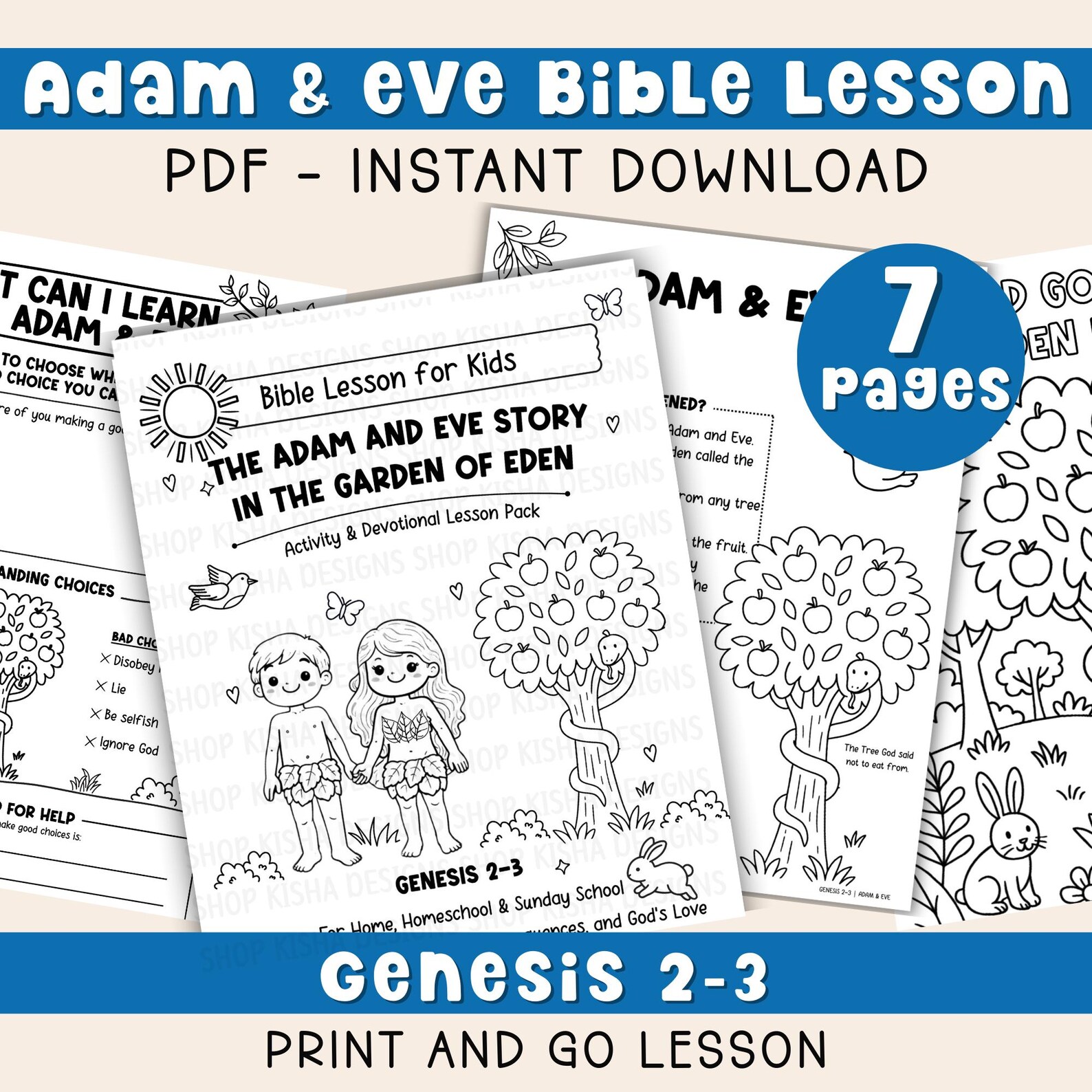 Adam and Eve Bible Lesson for Kids Printable | Sunday School Activity ...