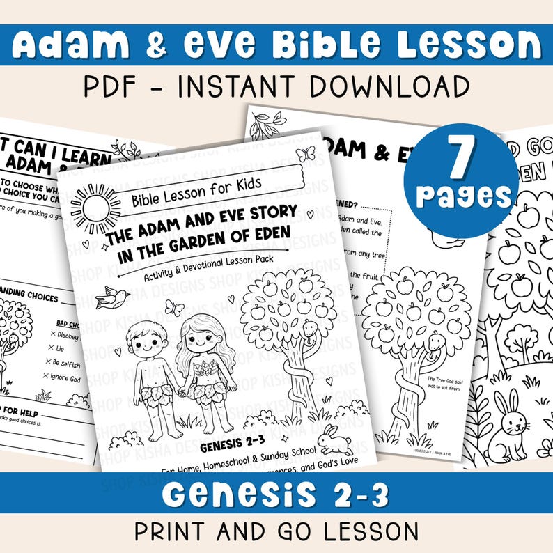 Adam and Eve Bible Lesson for Kids Printable | Sunday School Activity ...