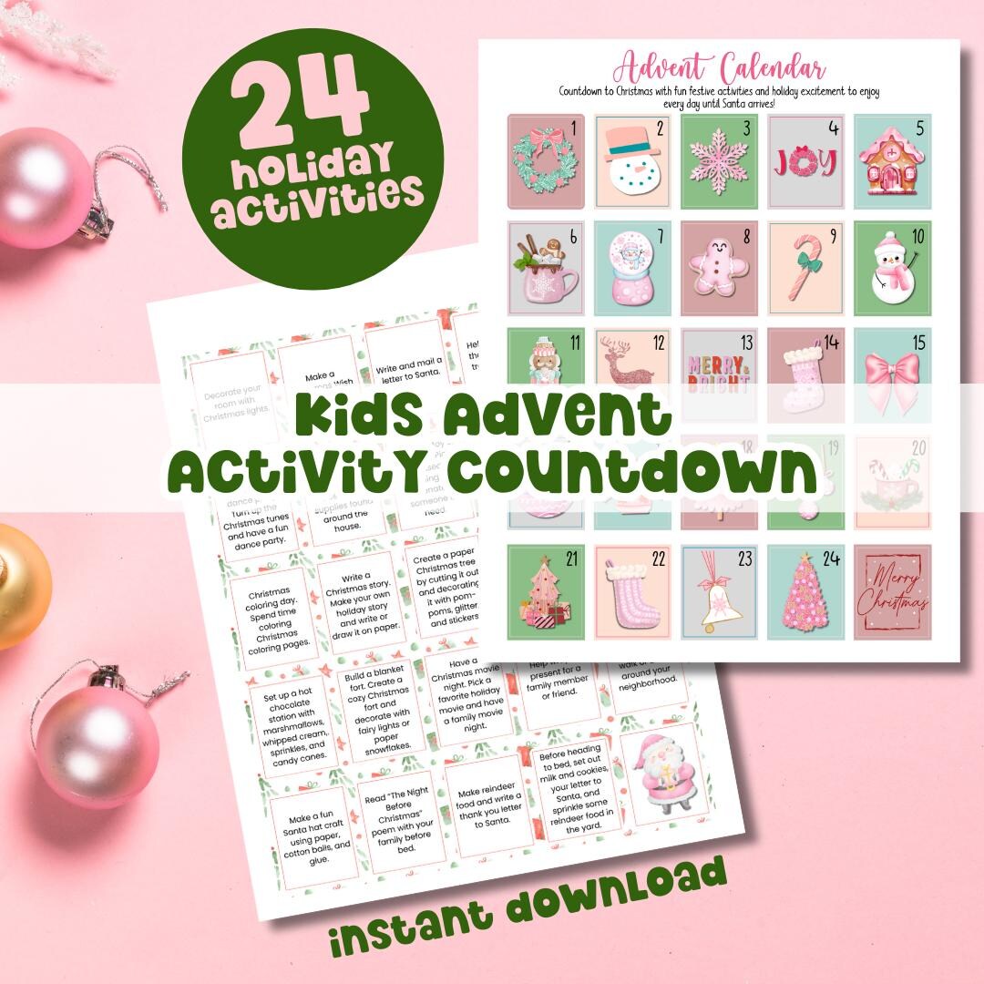 Pink Christmas Advent Calendar Printable Countdown Kid Christmas ...