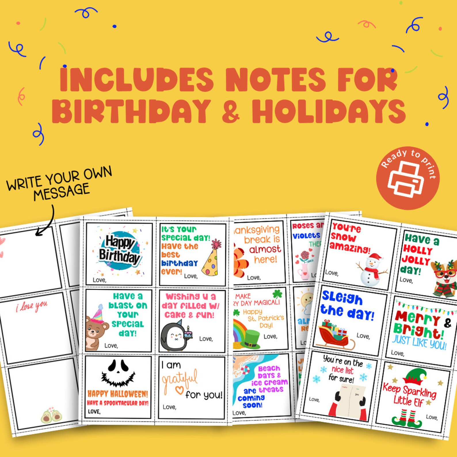 Printable Kid School Lunch Note Encouragement Assorted Card Love Note ...
