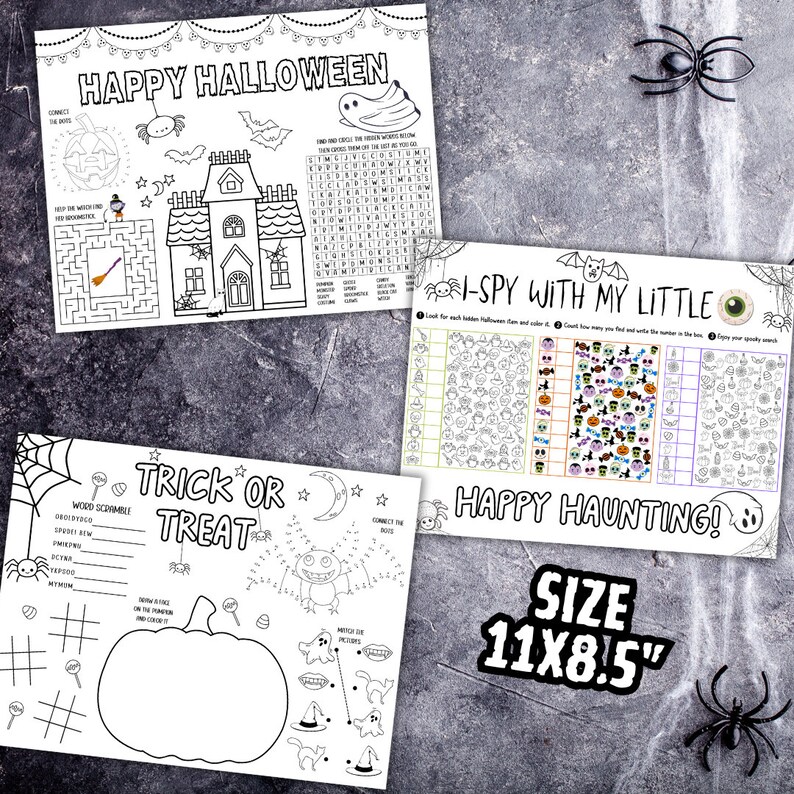 Kid Halloween Activity Placemat Printable Halloween Game Paper Placemat ...