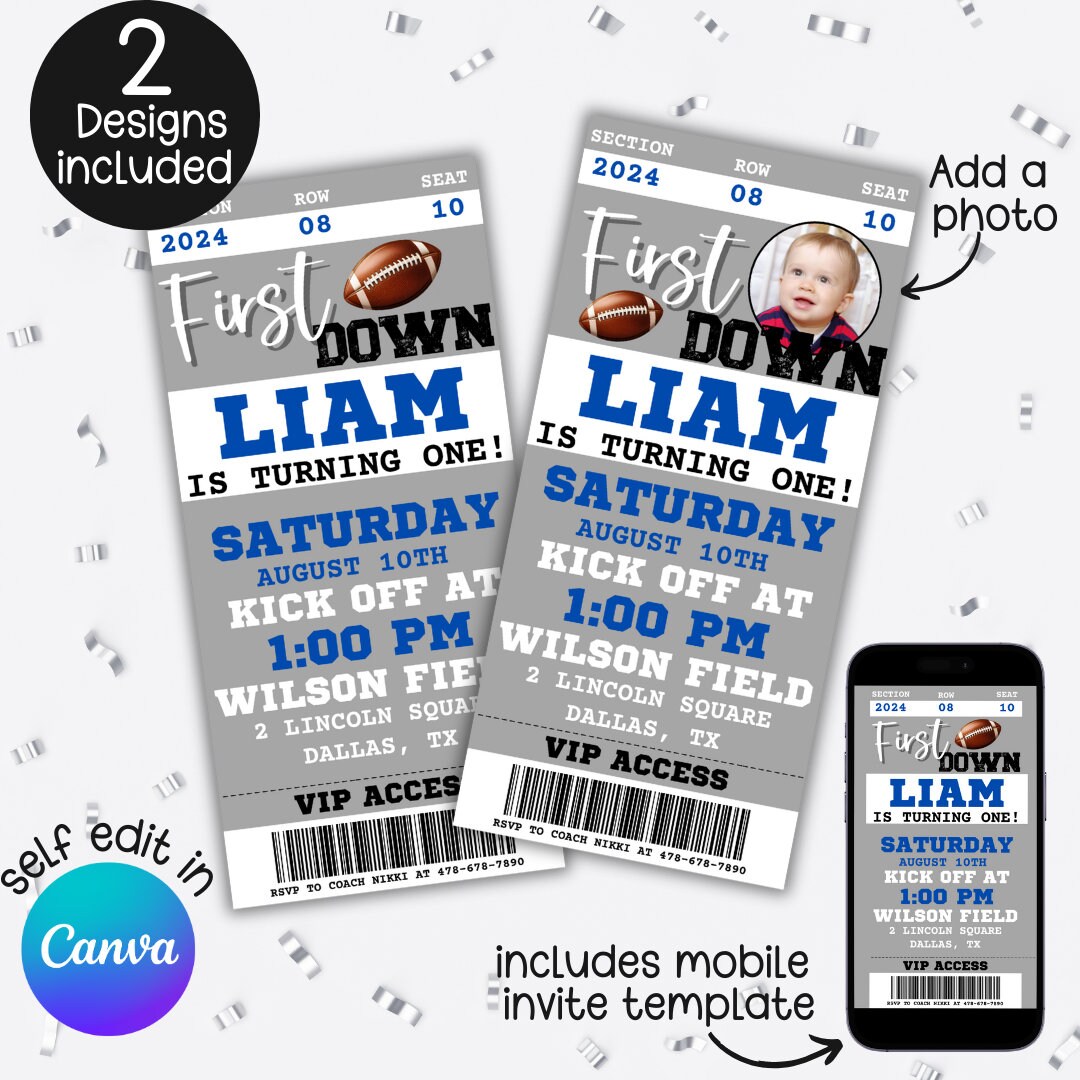 First Down Birthday Party Invitation Boy Editable First Birthday ...