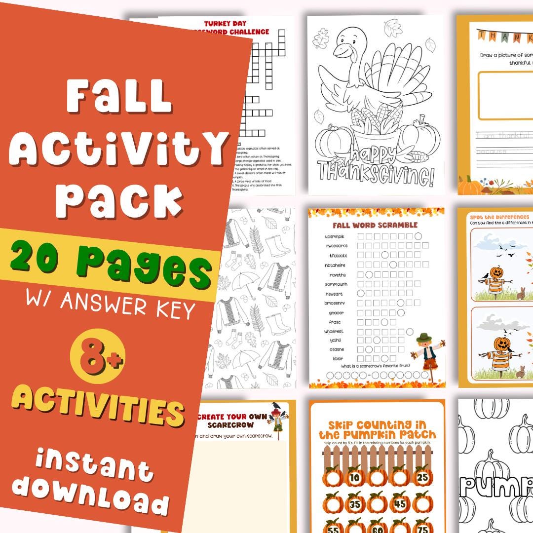 Fall Kid Activity Busy Book Printable Autumn Activity Word Scramble ...