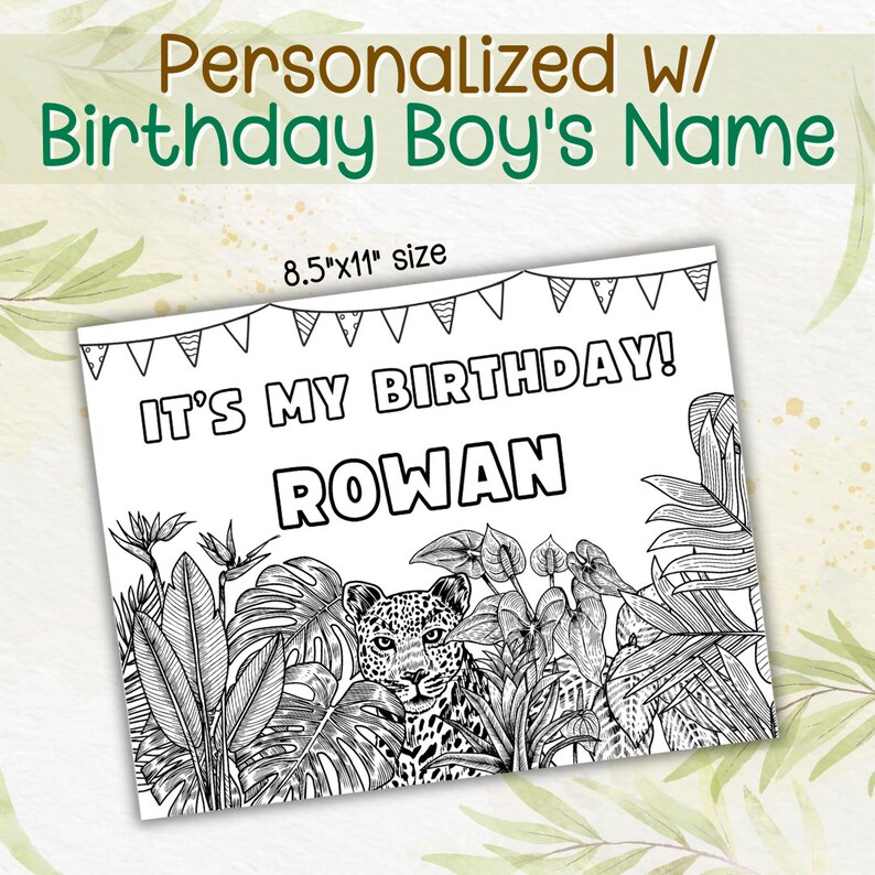 Custom Safari Birthday Name Coloring Page Jungle Placemat Boy Jungle ...