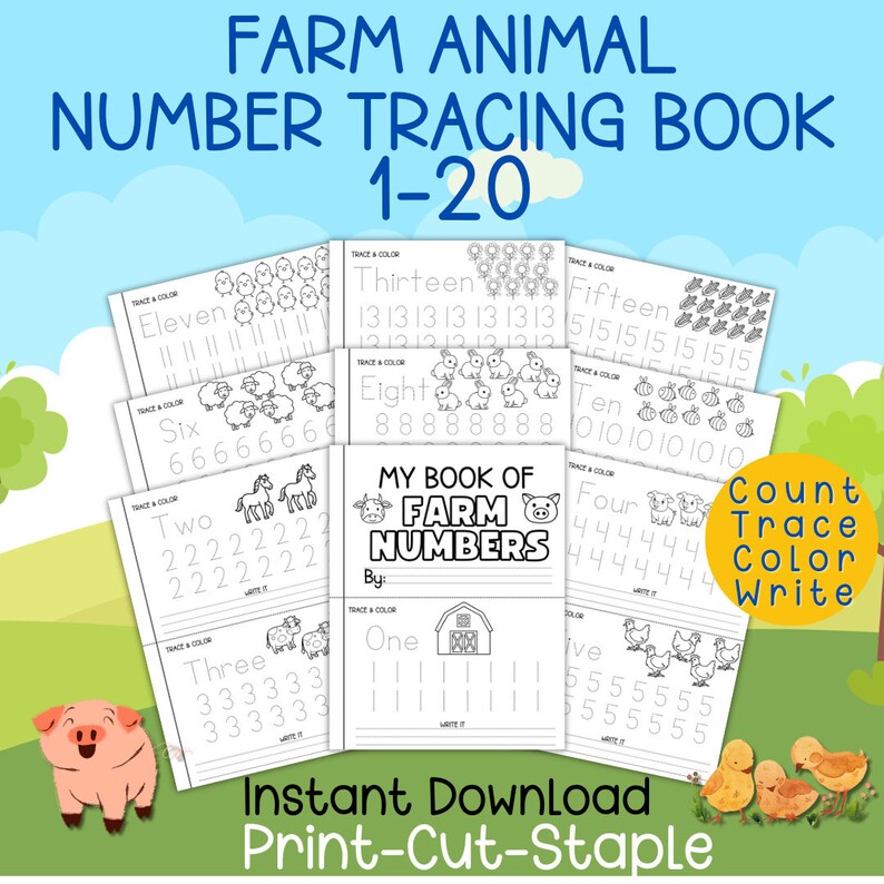 Number Tracing Worksheet Handwriting Practice Preschool Busy Book Farm ...