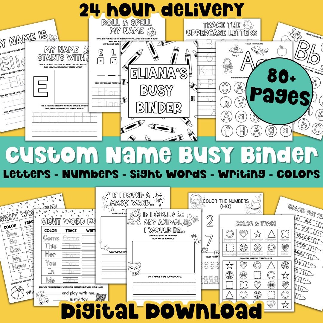 Printable Busy Book Learning Binder Custom Name Tracing Worksheet ...