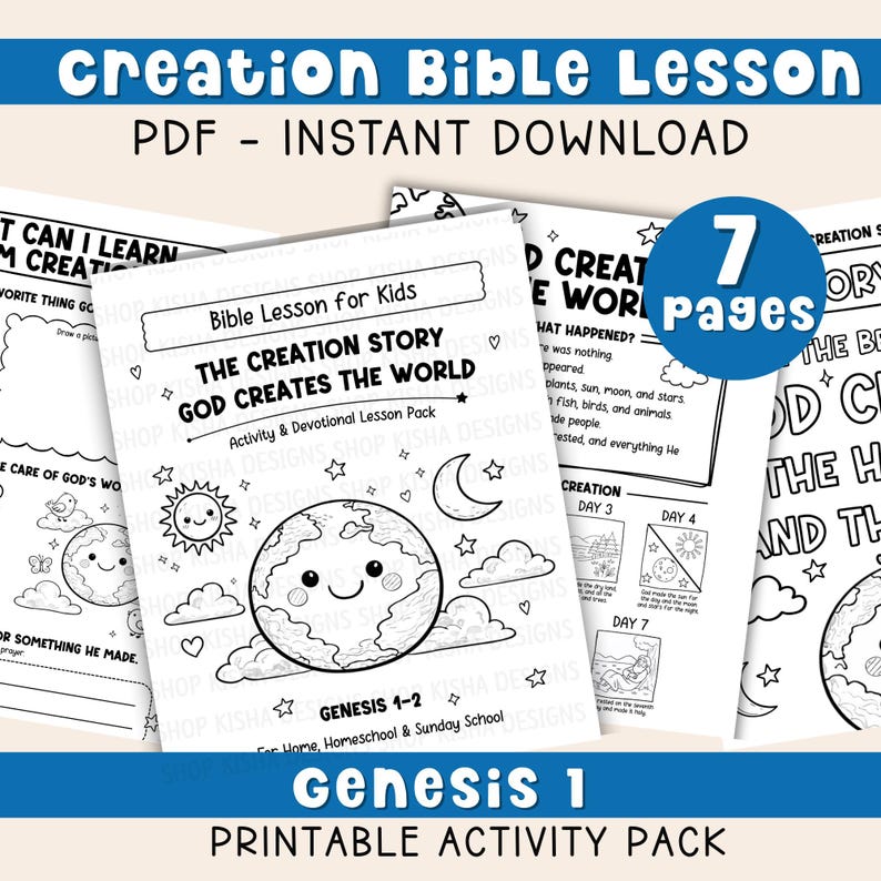 The Creation Bible Lesson for Kids Printable Bible Activities Scripture ...