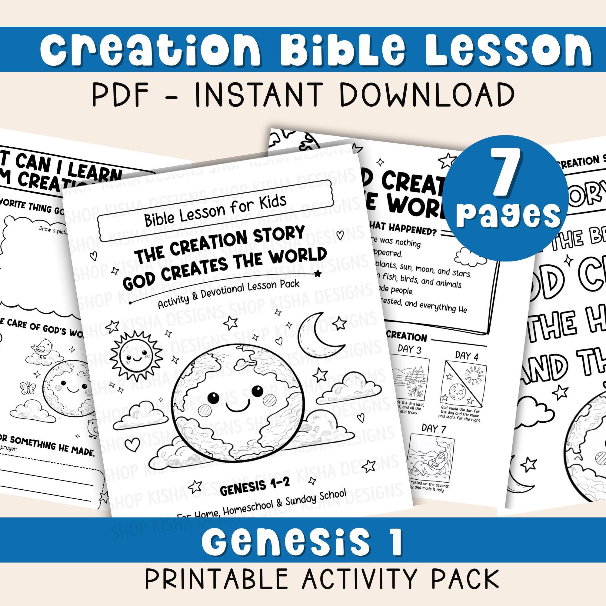 The Creation Bible Lesson for Kids Printable Bible Activities Scripture ...