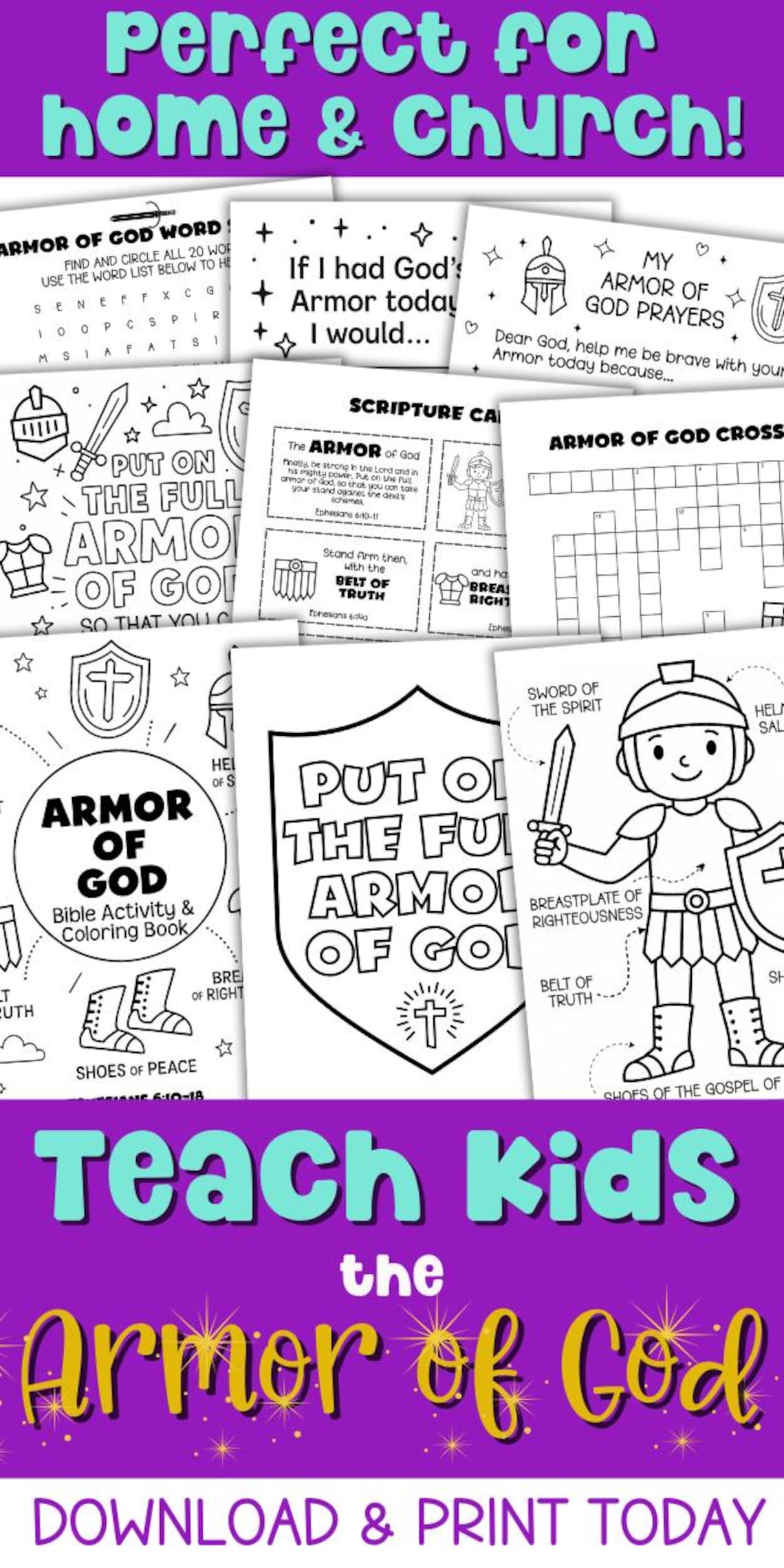 Armor of God Printable Kid Bible Verse Coloring Sheet Bible Scripture ...