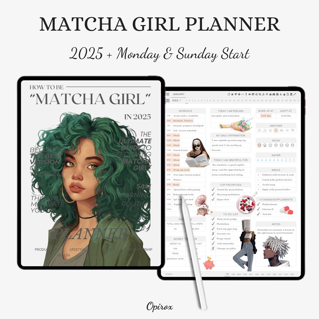 MATCHA GIRL Planner 2025 Digital Planner Goodnotes Planner Self Care ...
