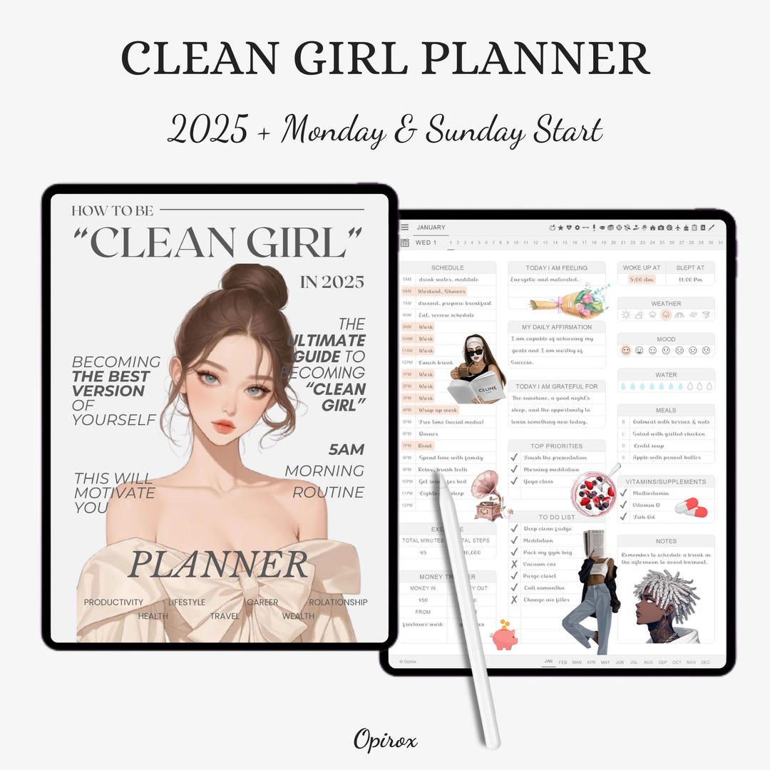 CLEAN GIRL Planner 2025 Digital Planner Goodnotes Planner Self Care ...