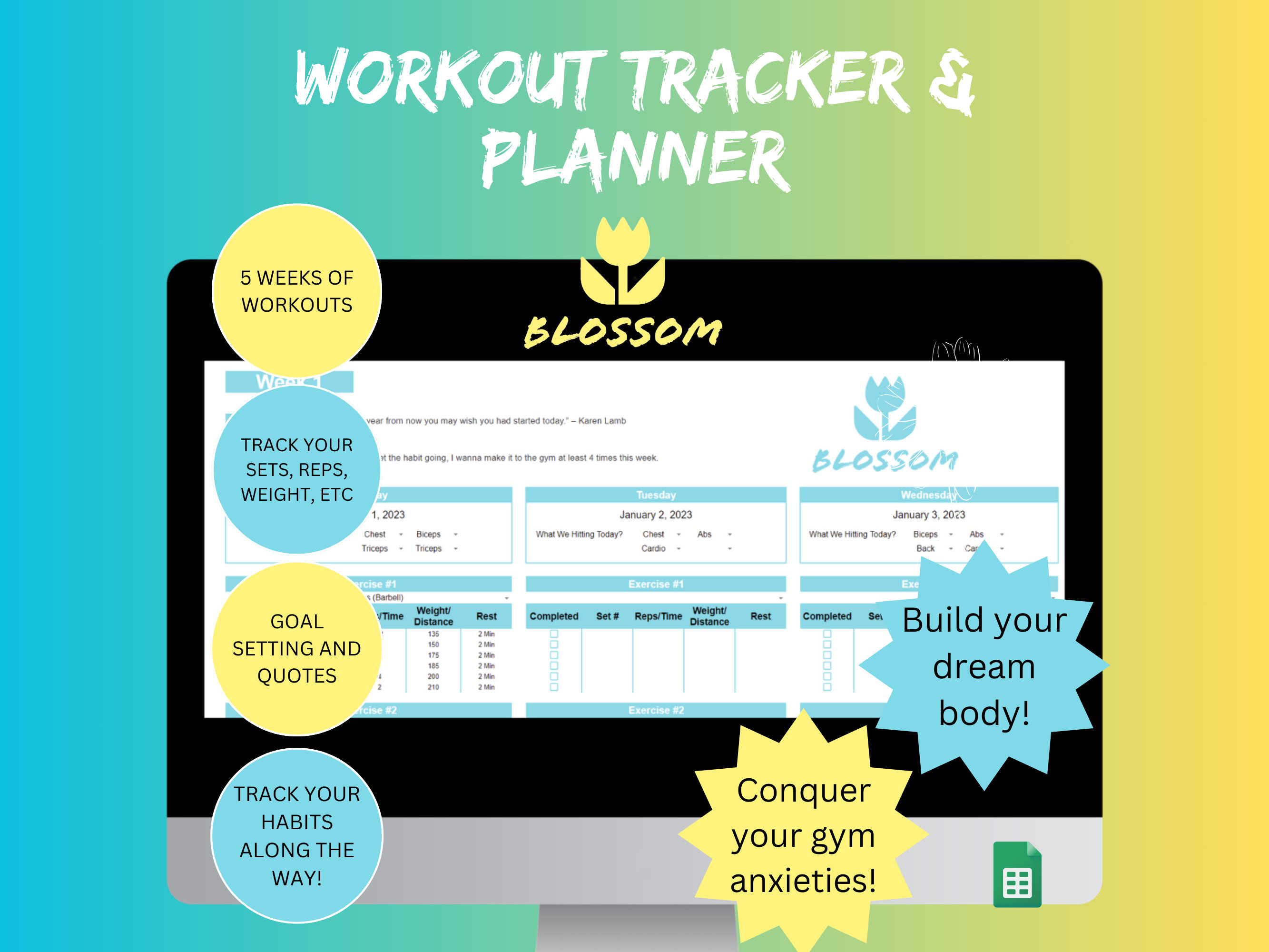 Workout Tracker Spreadsheet Workout Planner Google Sheets Fitness ...