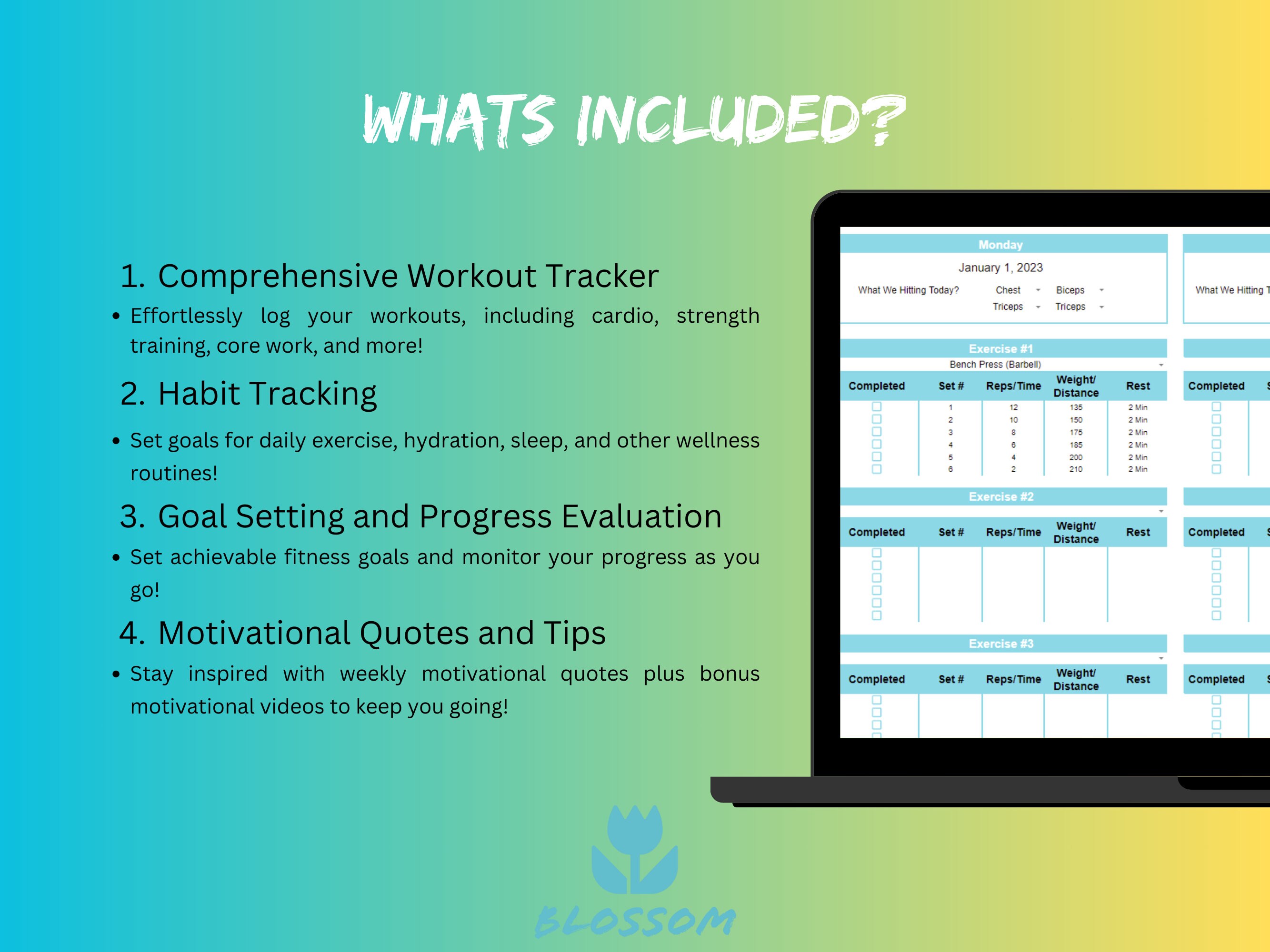 Workout Tracker Spreadsheet Workout Planner Google Sheets Fitness ...