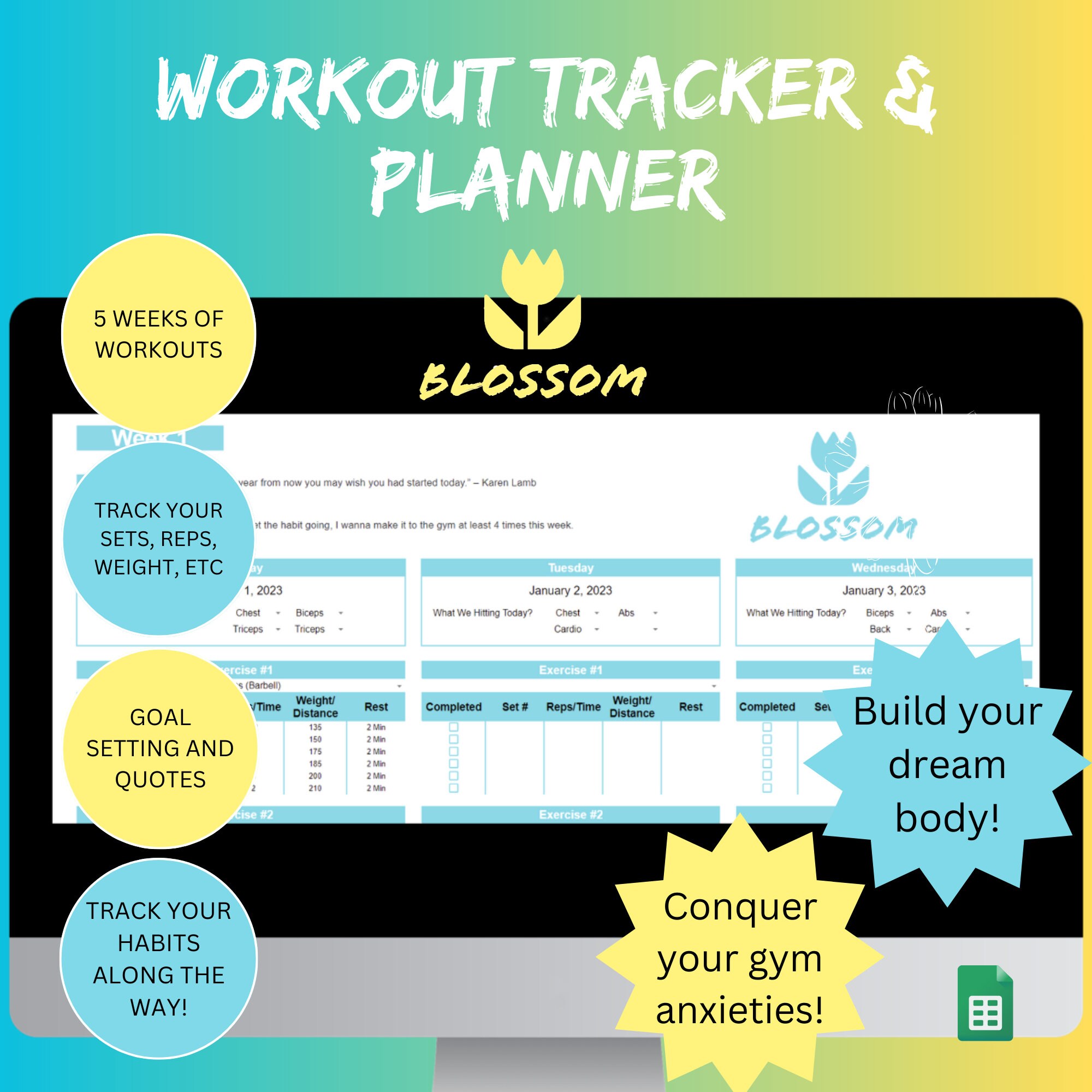 Workout Tracker Spreadsheet Workout Planner Google Sheets - Etsy