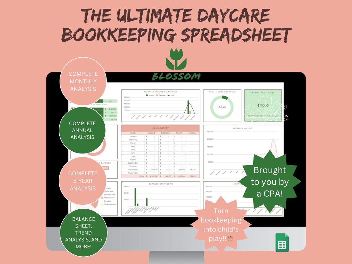 Daycare Bookkeeping Sheet Easy Bookkeeping Template - Etsy