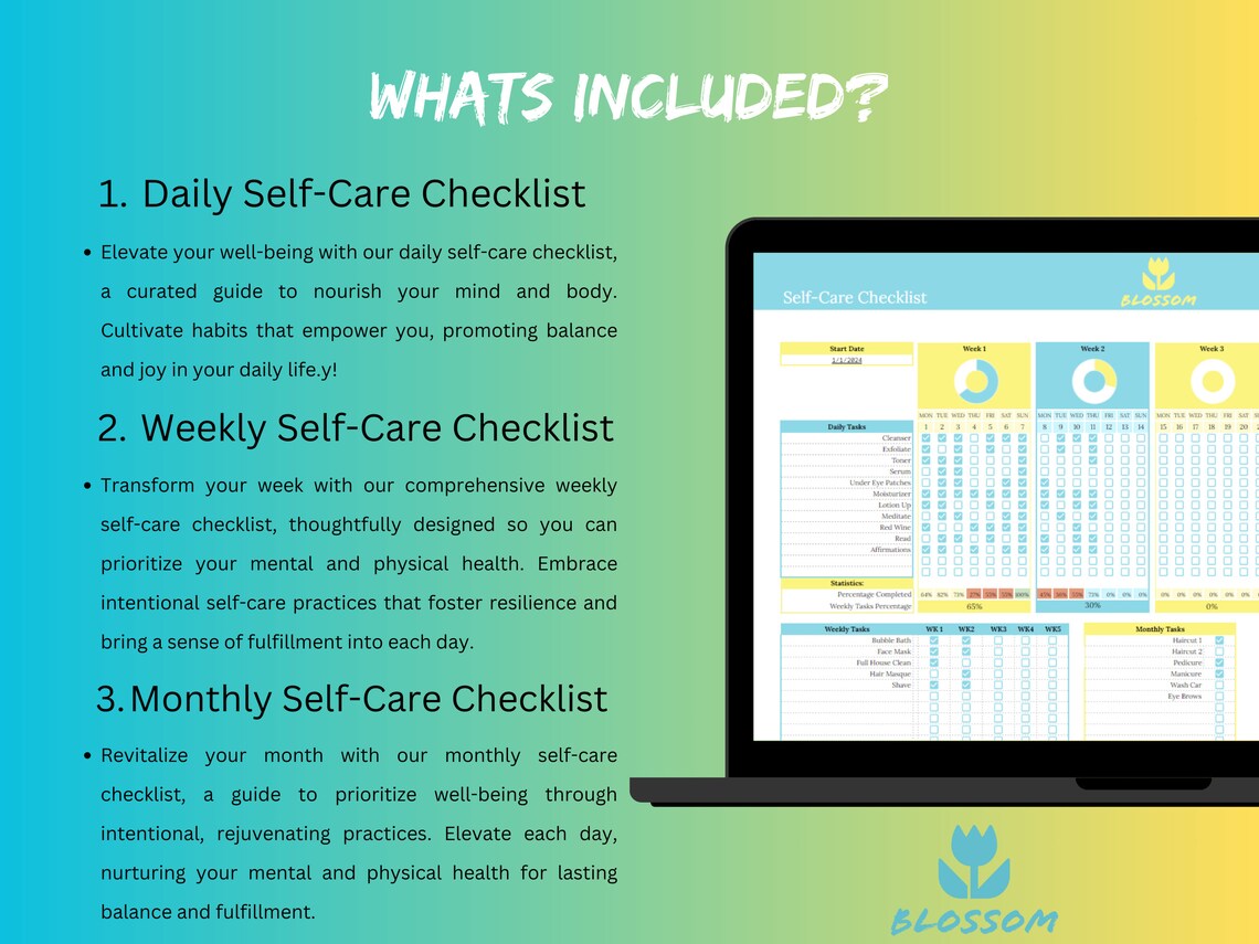 Self Care Checklist Template Self Care Tracker Self Care Kit Self Care ...