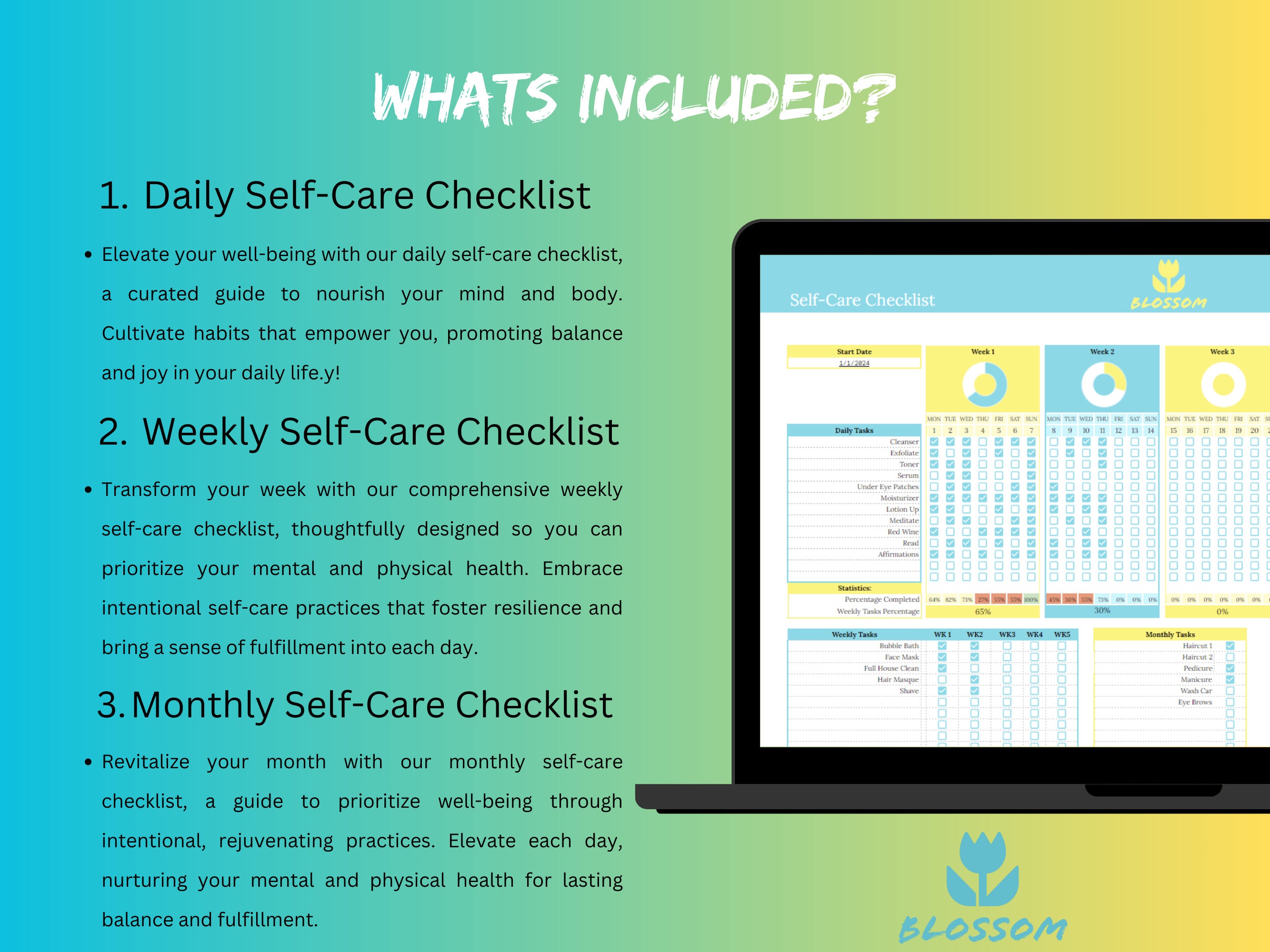 Self Care Checklist Template Self Care Tracker Self Care Kit Self Care ...
