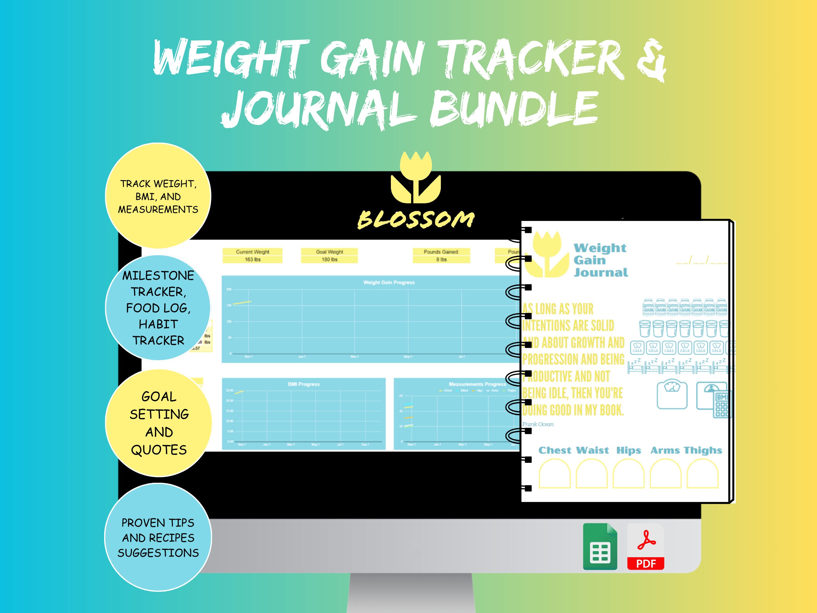 Weight Gain Tracker Digital Download Weight Loss Journal Planner Habit ...