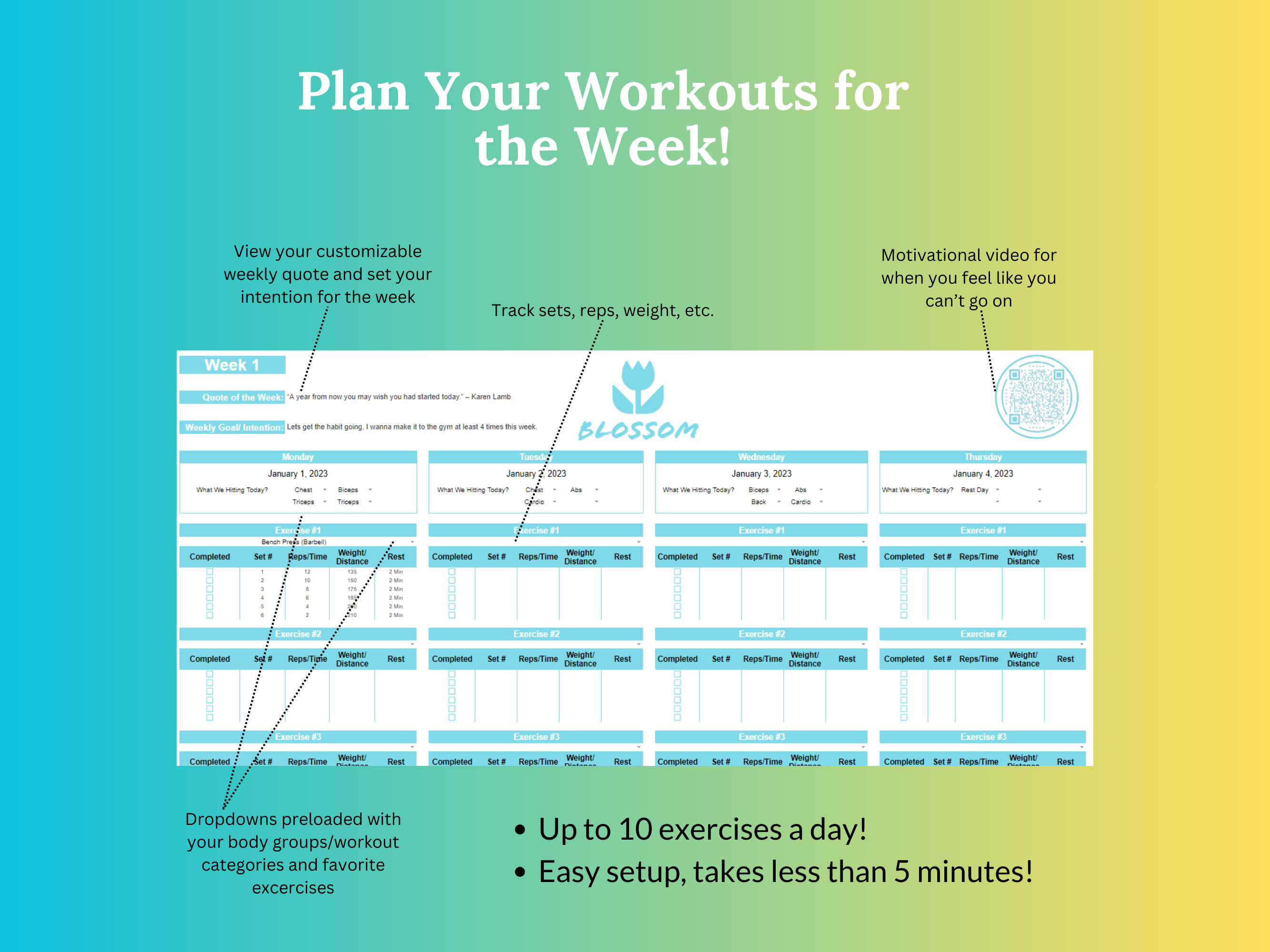 Fitness Tracker Spreadsheet Weightloss Journal Workout Tracker Digital ...