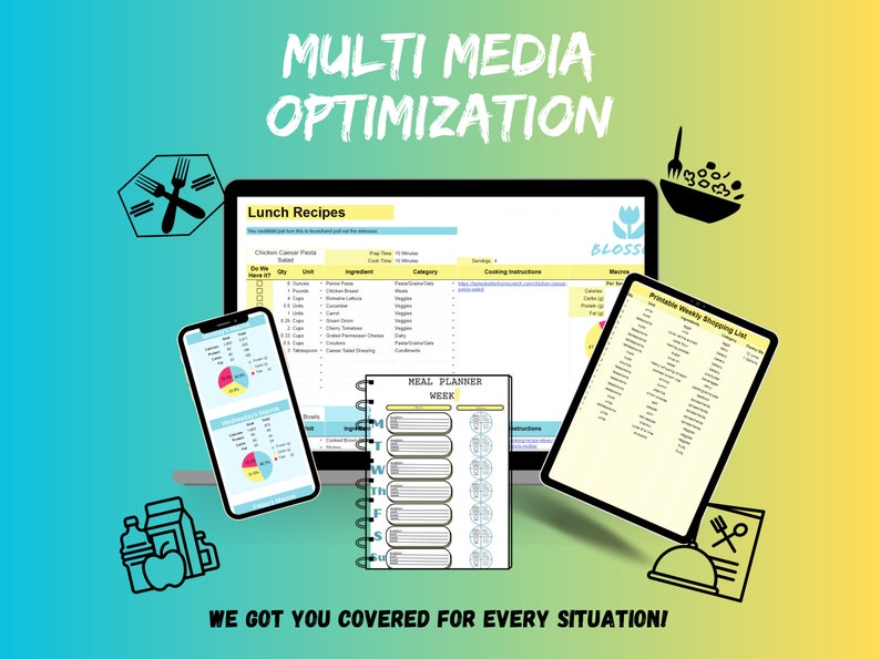 Meal Planner Spreadsheet Template Digital Meal Planner Meal Prep Meal ...