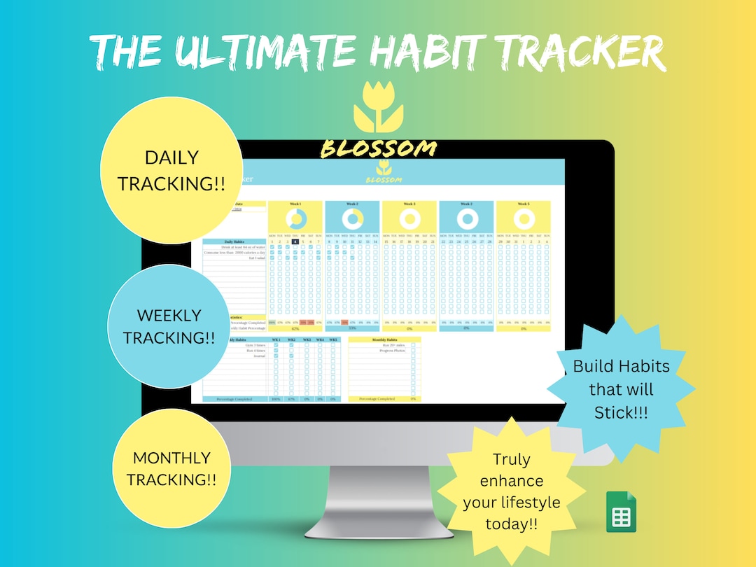 Habit Tracker Google Sheet Monthly Habit Tracker Spreadsheet Daily ...