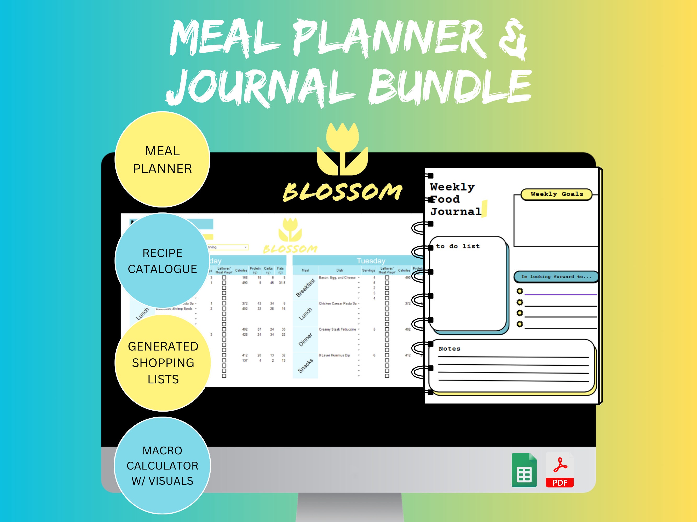 Meal Planner Spreadsheet Template Digital Meal Planner Meal Prep Meal ...