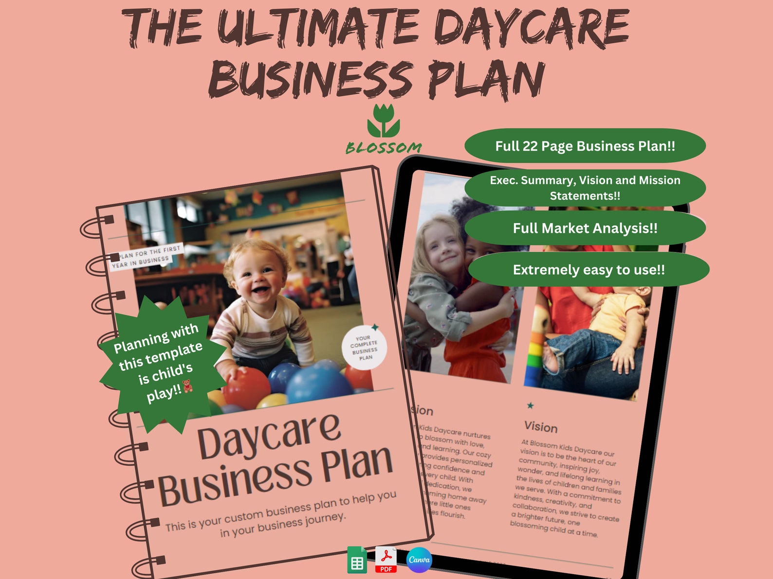Daycare Business Plan Template Editable on Canva and Adobe Acrobat ...