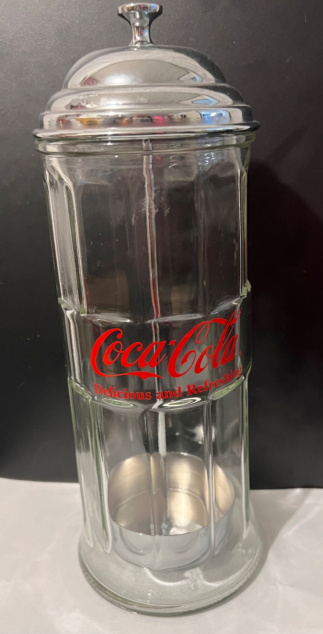 Coca Cola Straw Dispenser Glass Holder Diner Jar 11 Canister Coke 4 ...