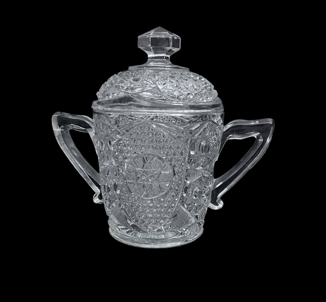 Crystal Cut Glass Biscuit/cracker Jar American Brilliant Double Handles ...