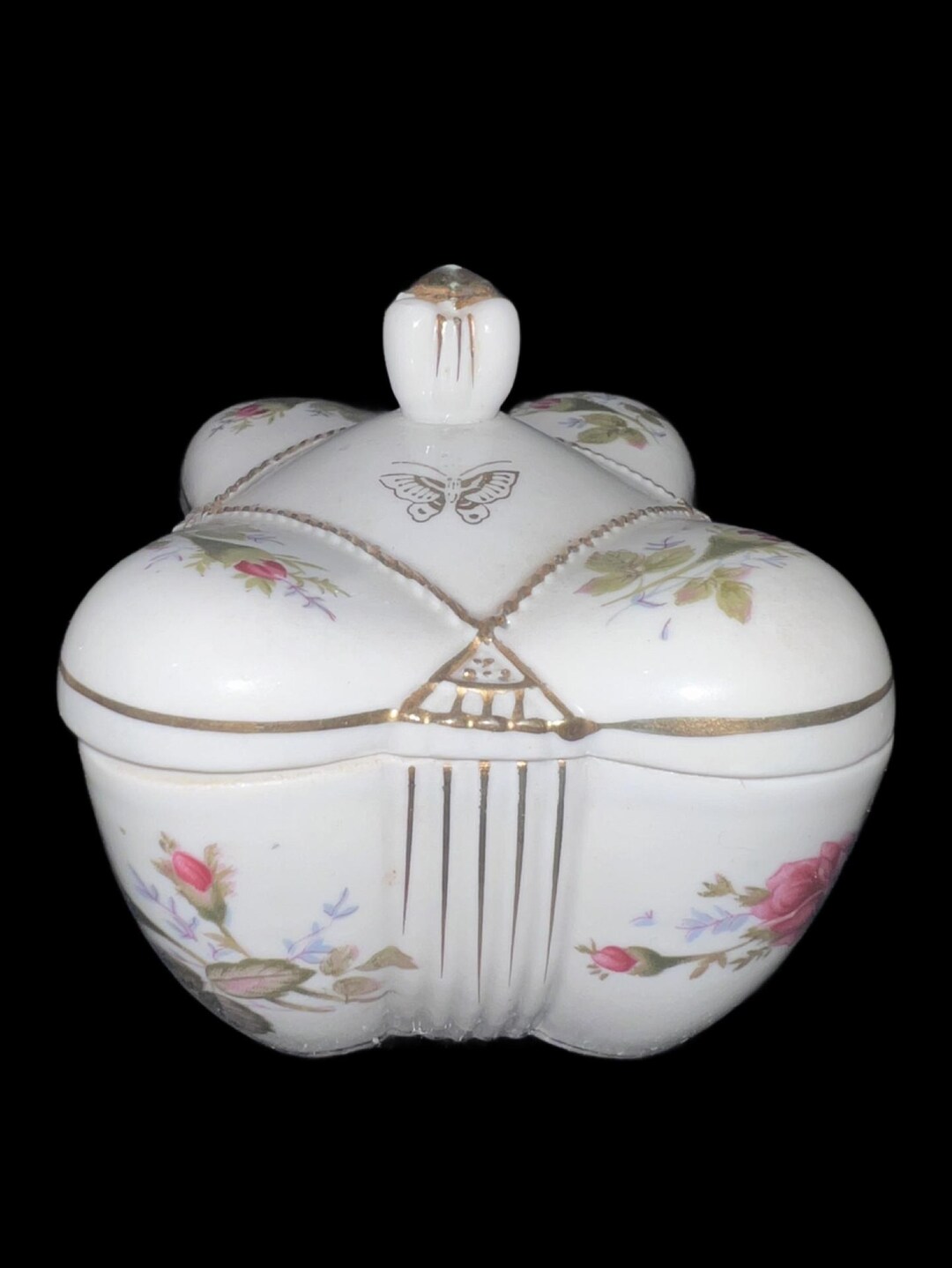 Vintage Lipper and Mann Trinket Box, Rose and Gold Trim, Bond Ware ...