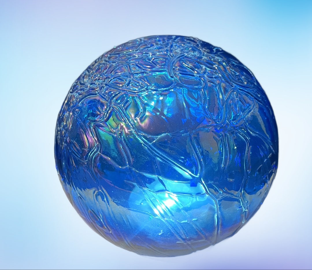 Glass Paperweight Lights up 5 Inches Stunning Blue Iridescent Art ...