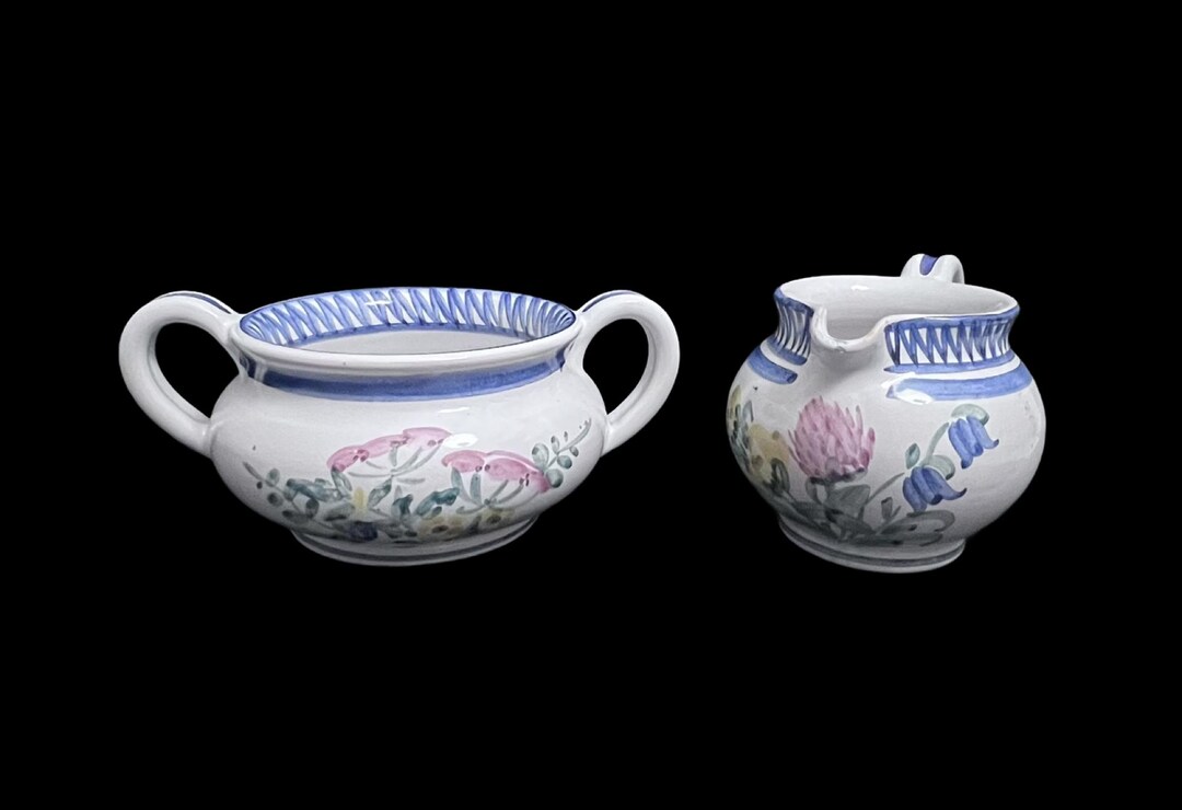Lars Syberg Sugar Bowl and Creamer Set Ceramic Floral Pattern Handles ...