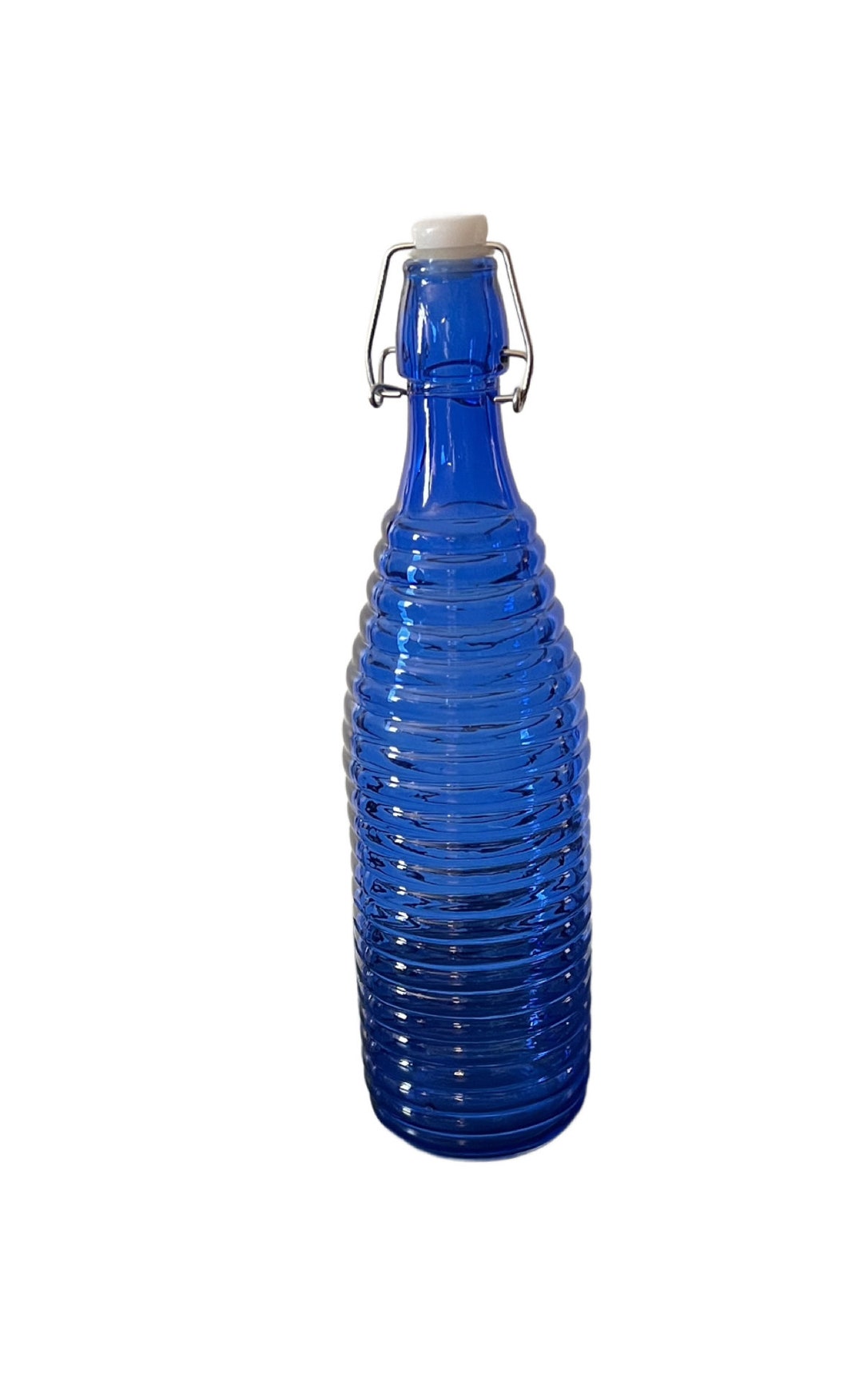 Vintage 12.5 Cobalt Blue Glass Bottle With Metal Wire Bail Stopper Lid ...