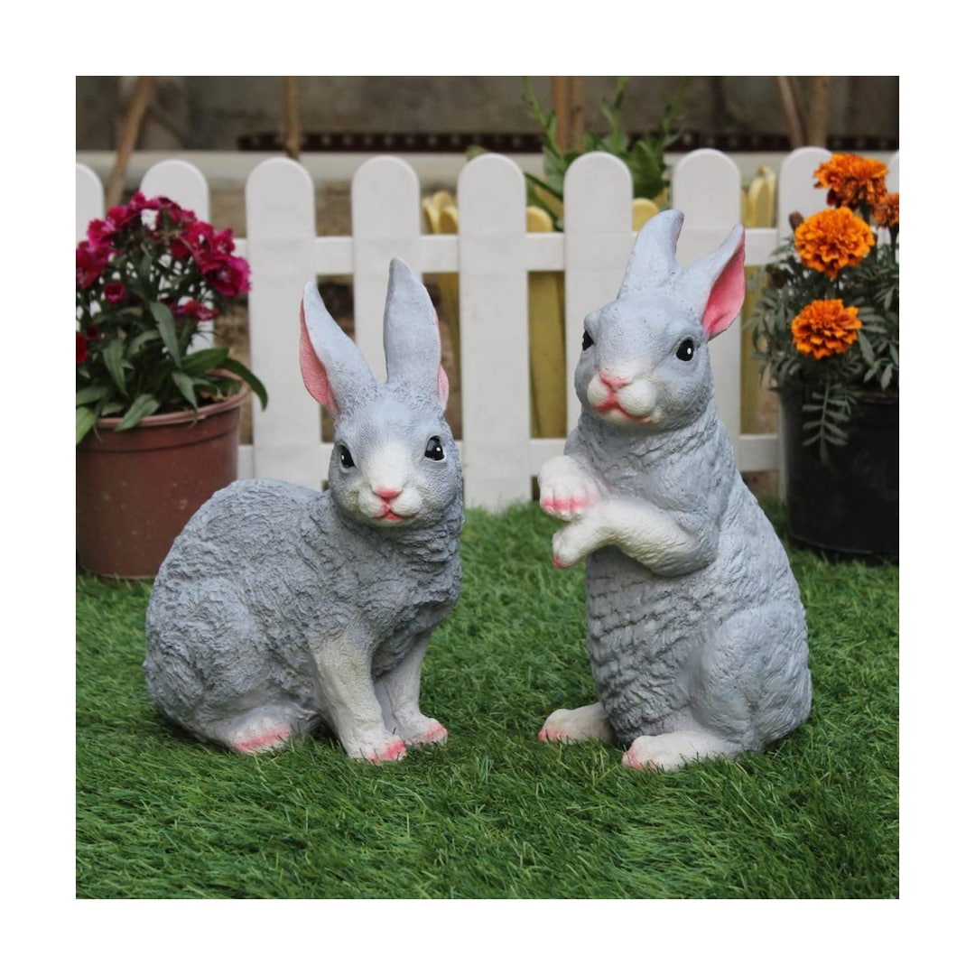 Handmade Rabbits Set of 2 Resin Garden Decor Sitting and Standing ...
